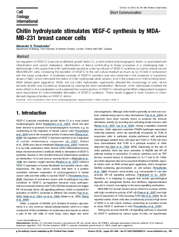 (PDF) Chitin hydrolysate stimulates VEGF-C synthesis by MDA-MB-231 ...