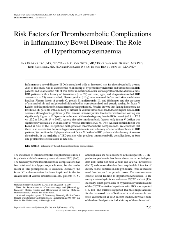 (PDF) Risk Factors for Thromboembolic Complications in Inflammatory ...