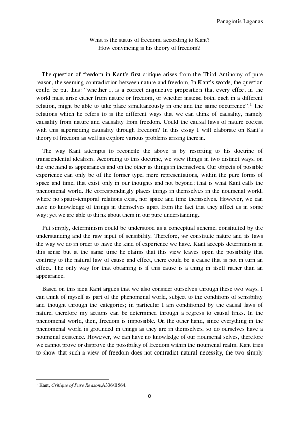 (PDF) What is the status of freedom, according to Kant? How convincing ...