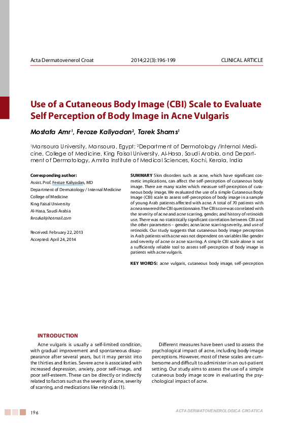 (PDF) Use of a Cutaneous Body Image (CBI) scale to evaluate self ...