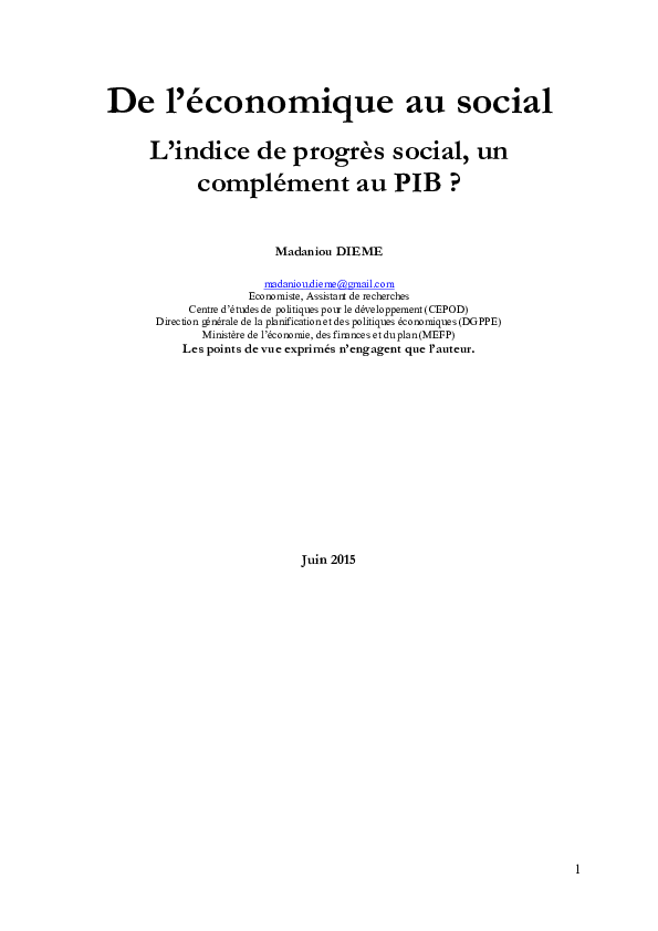 (PDF) De l’économique au social_l'indice de progrès social, un ...
