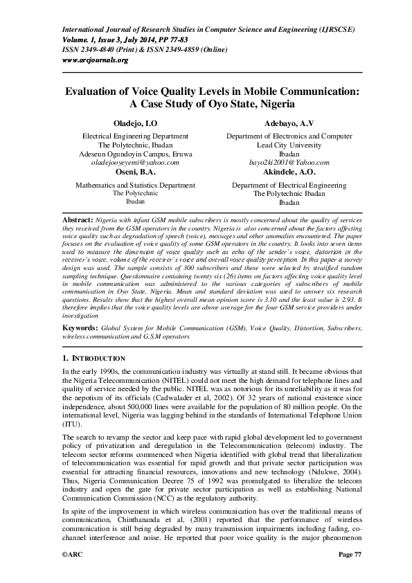 (PDF) Evaluation of Voice Quality Levels in Mobile Communication: A ...