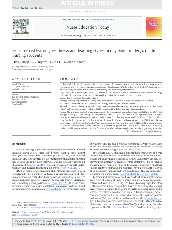(PDF) Self-directed learning readiness and learning styles among Saudi ...