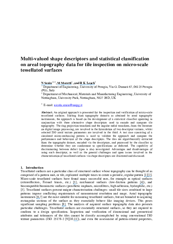 (PDF) Multi-valued shape descriptors and statistical classification on areal topography data for ...