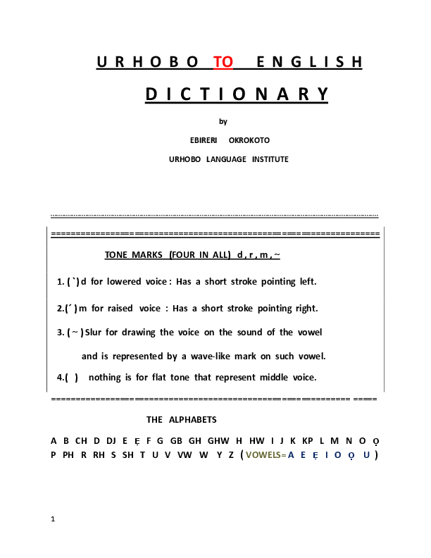 Pdf Urhobo Dictionary By Ebireri Okrokoto Urhobo Language Institute