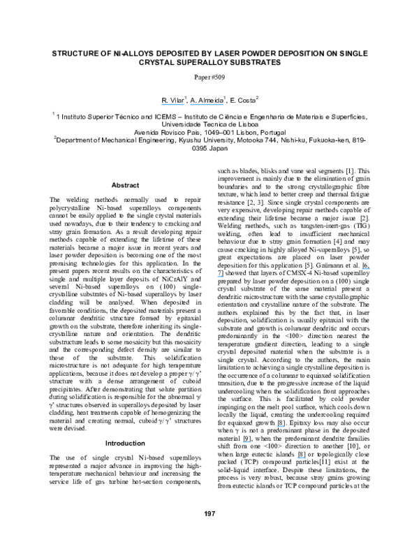 (PDF) Structure of Ni-alloys deposited by laser powder deposition on single crystal superalloy ...