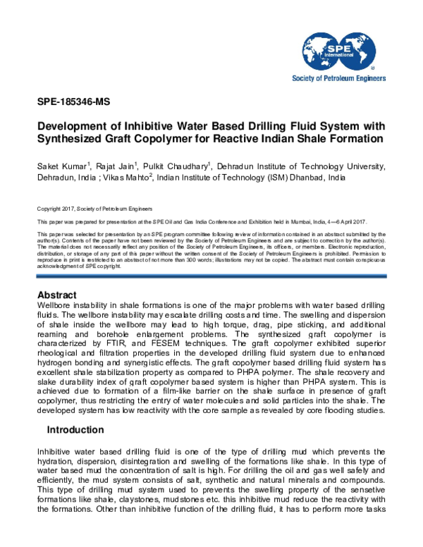 (PDF) Development of Inhibitive Water Based Drilling Fluid System with ...