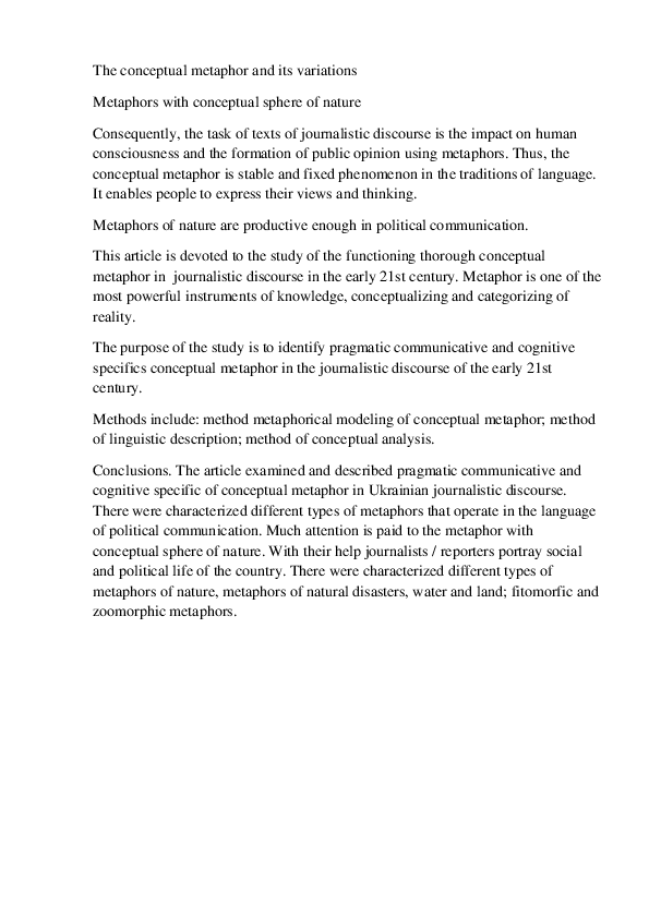 (DOC) The conceptual metaphor and its variations Metaphors with ...