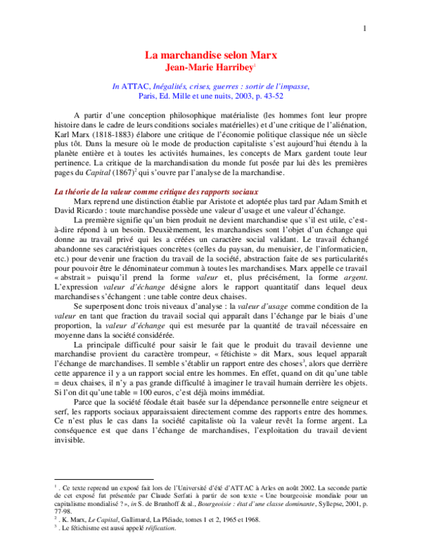 (PDF) La marchandise selon Marx