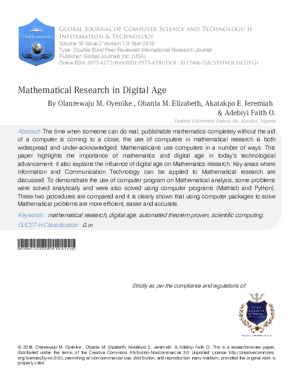(PDF) Mathematical Research in Digital Age Mathematical Research in ...