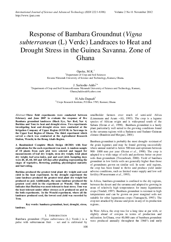 (PDF) Response of Bambara Groundnut (Vigna subterranean (L) Verdc ...