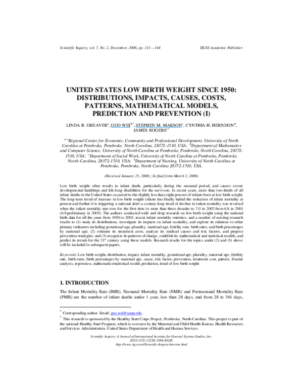 (PDF) UNITED STATES LOW BIRTH WEIGHT SINCE 1950: DISTRIBUTIONS, IMPACTS ...