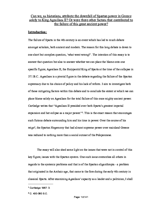 (PDF) Was King Agesilaos II Responsible for the Downfall of Sparta?