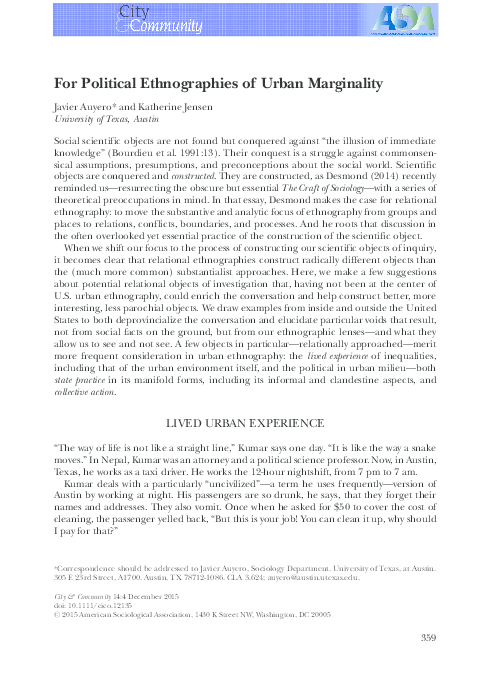 (PDF) For Political Ethnographies of Urban Marginality