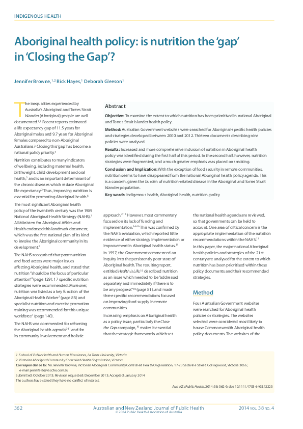 (PDF) Aboriginal health policy: is nutrition the ‘gap’ in ‘Closing the ...