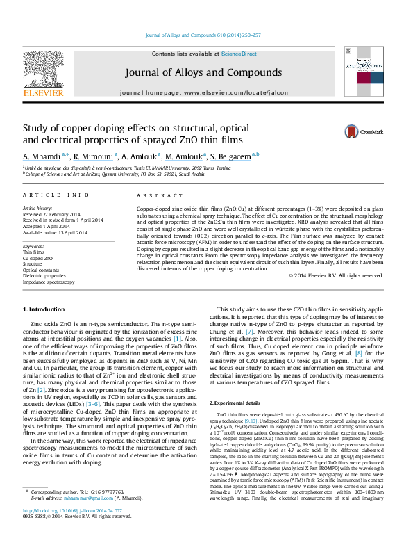 (PDF) Effect of doping on properties of Zno:Cu and Zno:Ag thin films | T. Kryshtab - Academia.edu