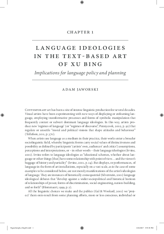 (PDF) Language ideologies in the text-based art of Xu Bing: Implications for language policy and ...