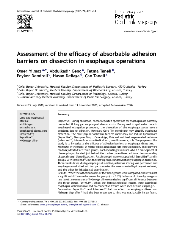 (PDF) Assessment of the efficacy of absorbable adhesion barriers on ...