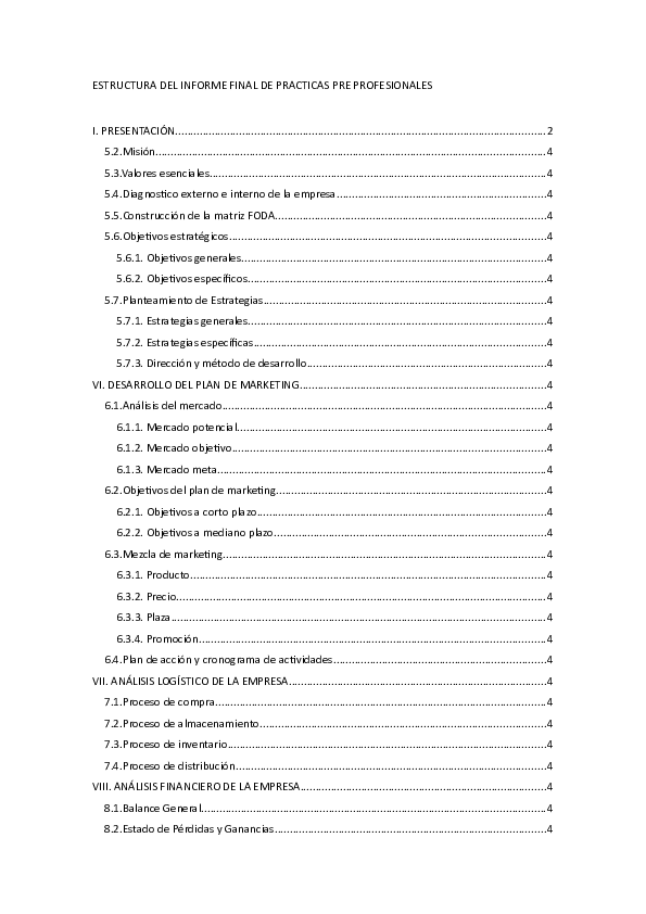 (DOC) ESTRUCTURA DEL INFORME FINAL DE PRACTICAS PRE PROFESIONALES