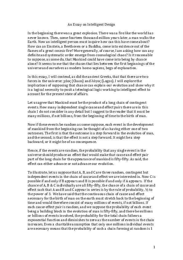 (PDF) An Essay on Intelligent Design | Liam Carroll - Academia.edu