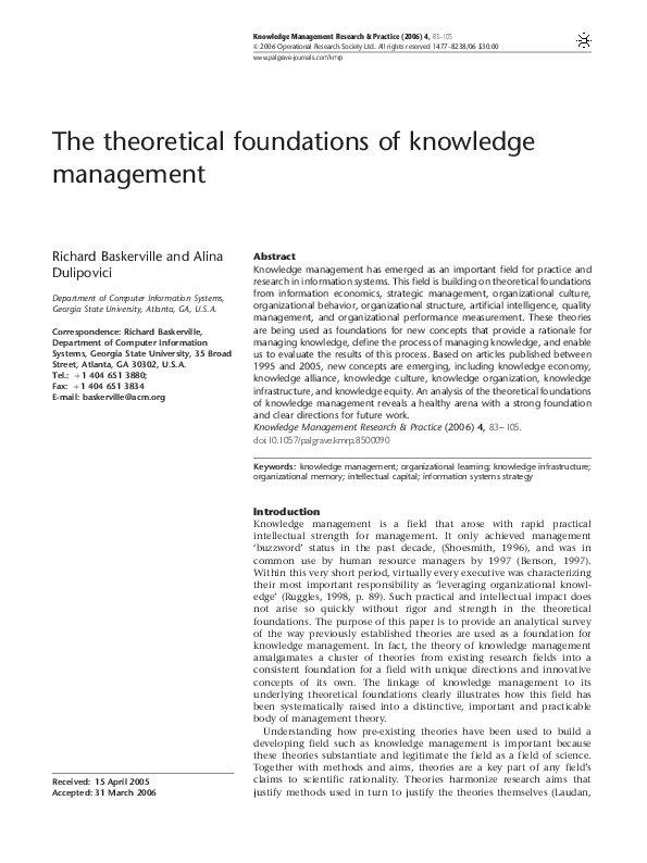 (PDF) The theoretical foundations of knowledge management