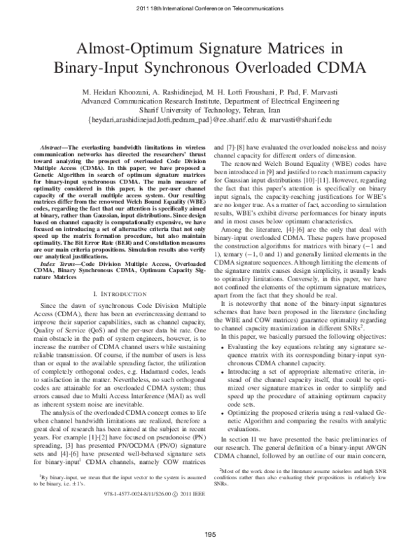 Pdf Almost Optimum Signature Matrices In Binary Input Synchronous