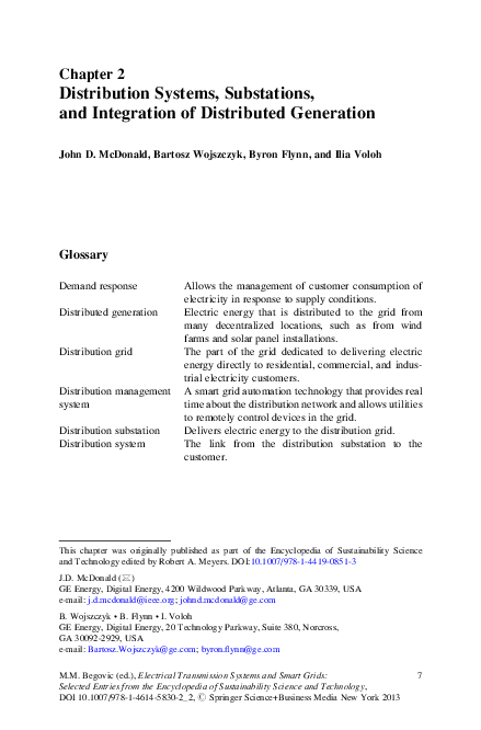 (PDF) Distribution Systems, Substations, and Integration of Distributed Generation