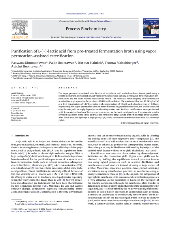(PDF) Purification of l-(+)-lactic acid from pre-treated fermentation ...