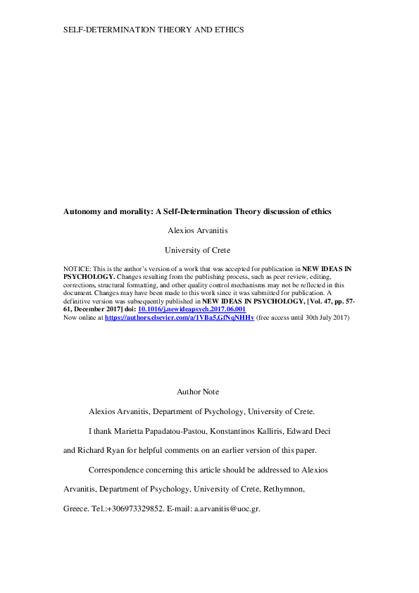 (PDF) Autonomy and morality: A Self-Determination Theory discussion of ethics