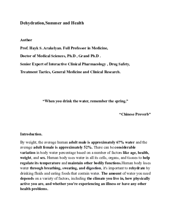 (DOC) Dehydration,Summer and Health