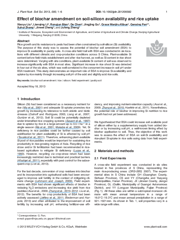 (PDF) Effect of biochar amendment on soil-silicon availability and rice ...