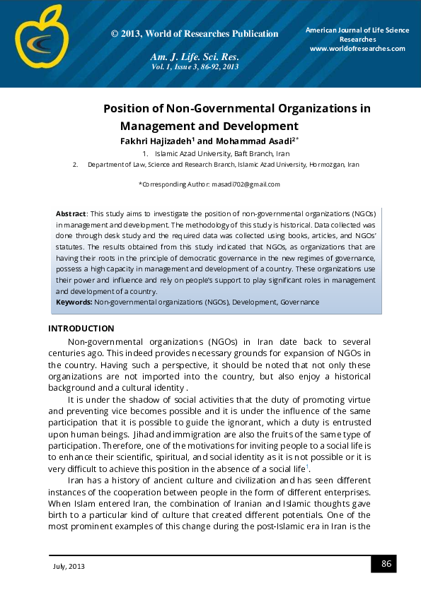(PDF) Position of Non-Governmental Organizations in Management and ...