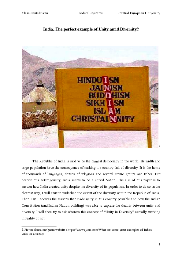 (DOC) India: The perfect example of Unity amid Diversity?