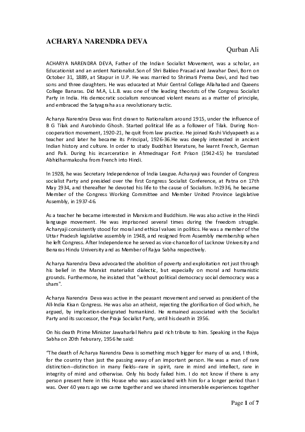 (PDF) ACHARYA NARENDRA DEVA