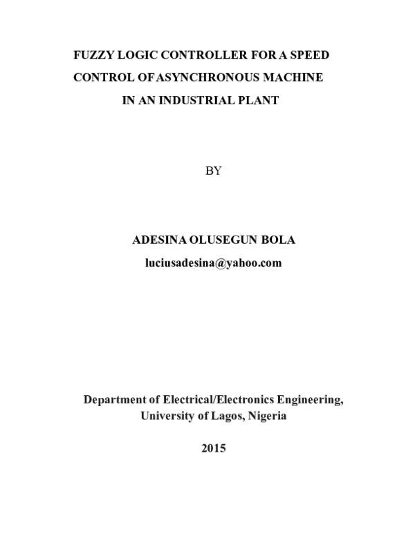 Doc Fuzzy Logic Controller For A Speed Control Of Asynchronous Machine In An Industrial Plant