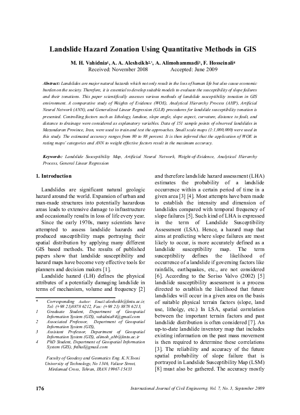 (PDF) Landslide Hazard Zonation Using Quantitative Methods in GIS