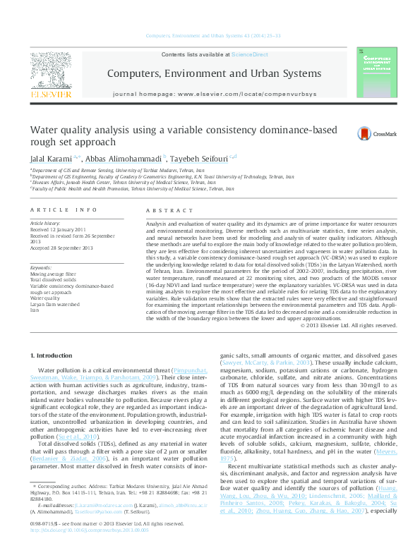 Pdf Water Quality Analysis Using A Variable Consistency Dominance Based Rough Set Approach