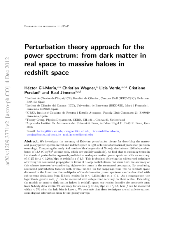 (PDF) Perturbation theory approach for the power spectrum: from dark ...