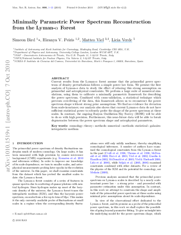 (PDF) Minimally parametric power spectrum reconstruction from the Lyman α forest