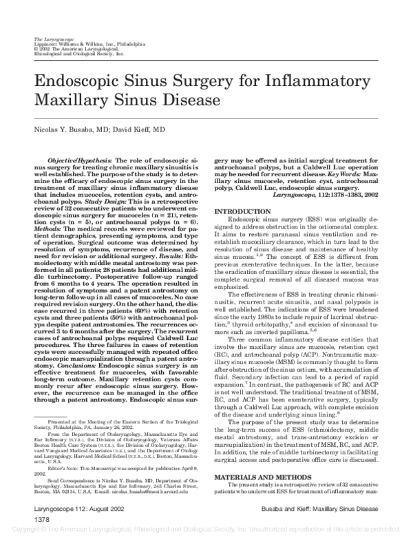 (PDF) Endoscopic Sinus Surgery for Inflammatory Maxillary Sinus Disease