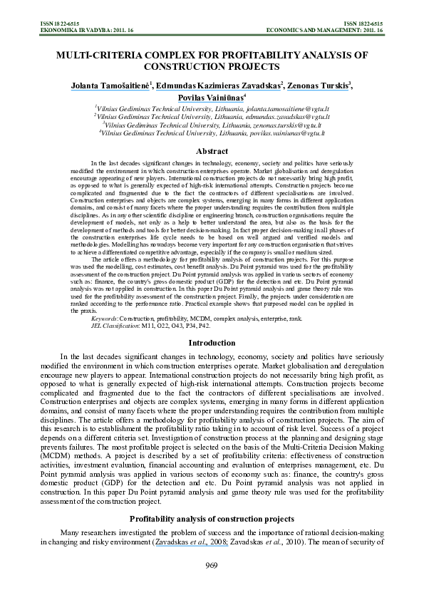 (PDF) Multi-Criteria Complex for Profitability Analysis of Construction ...