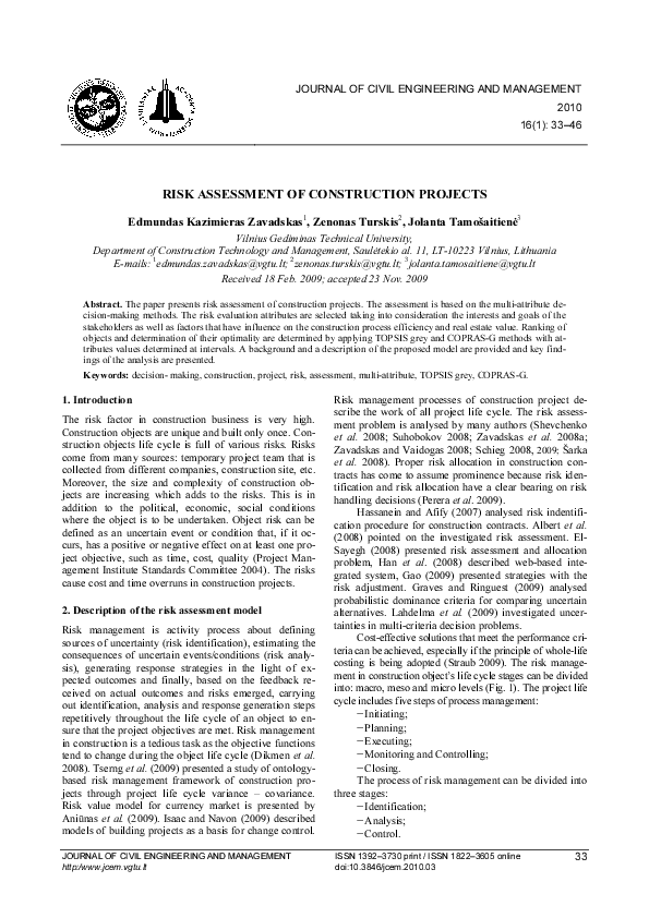 (PDF) Risk assessment of construction projects