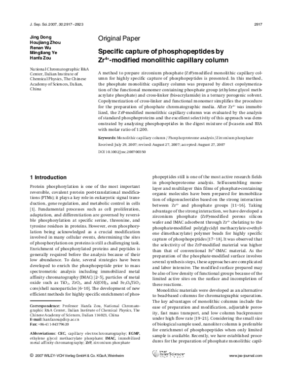 (PDF) Original Paper Specific capture of phosphopeptides by Zr4 ...