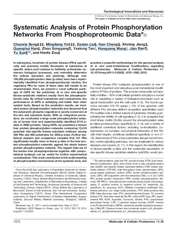 (PDF) Systematic Analysis of Protein Phosphorylation Networks From Phosphoproteomic Data