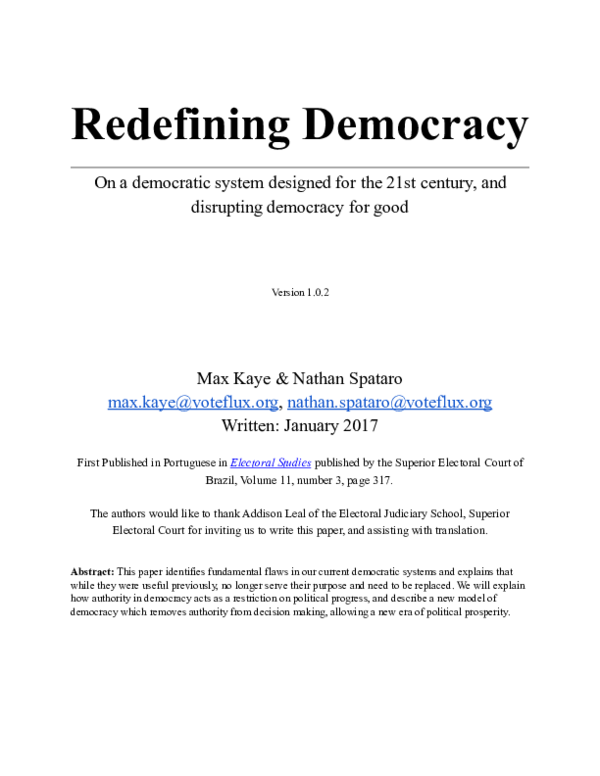 (PDF) Redefining Democracy: On a democratic system designed for the ...