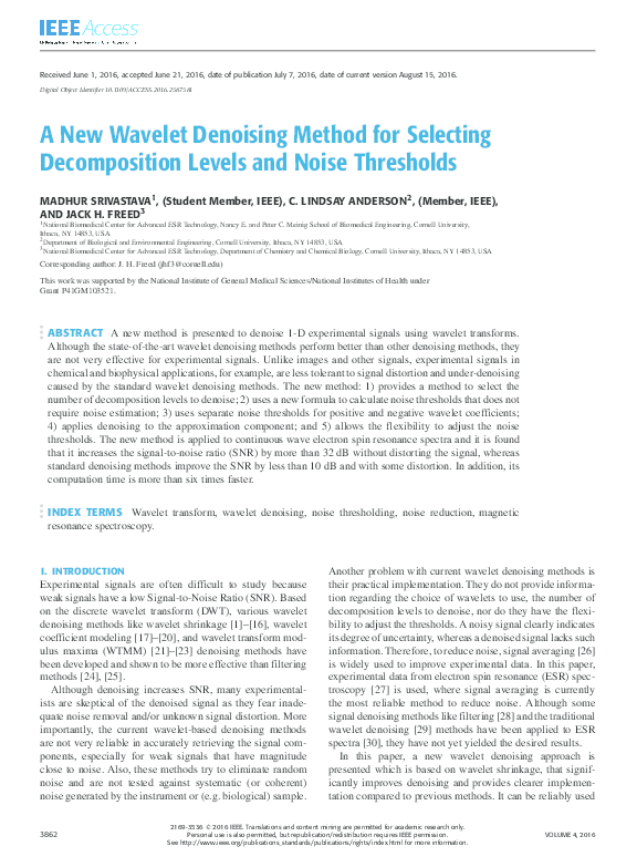 Pdf A New Wavelet Denoising Method For Selecting Decomposition Levels And Noise Thresholds