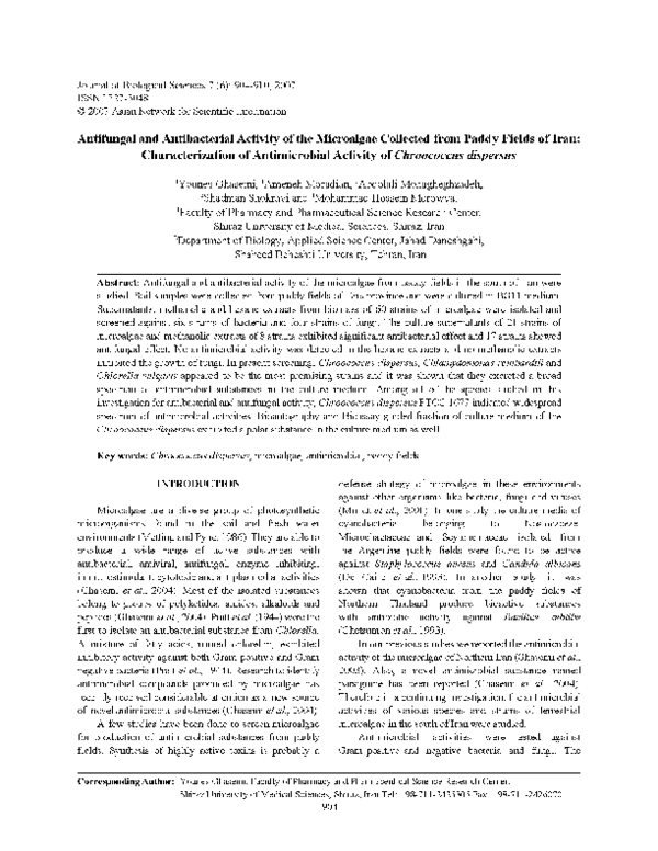 (PDF) Antifungal and Antibacterial Activity of the Microalgae Collected ...