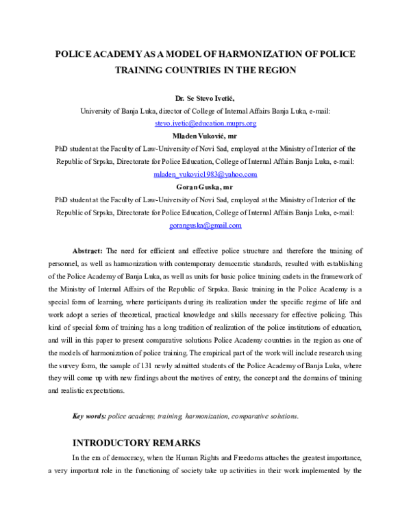 (DOC) POLICE ACADEMY AS A MODEL OF HARMONIZATION OF POLICE TRAINING ...