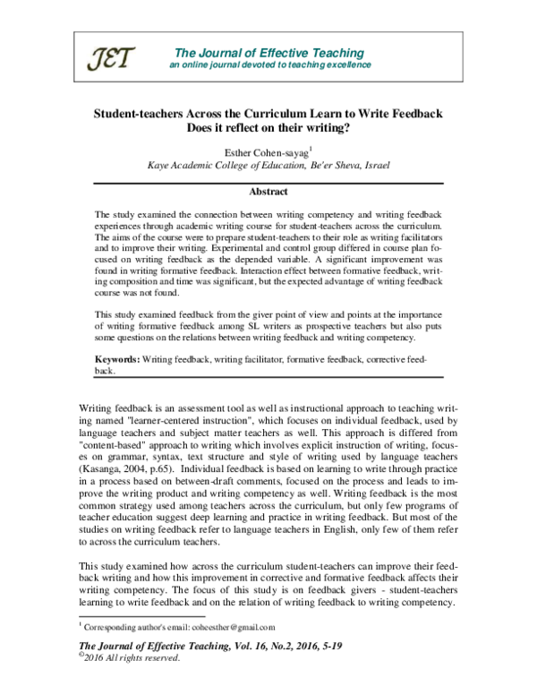(PDF) The Journal of Effective Teaching Student-teachers Across the ...