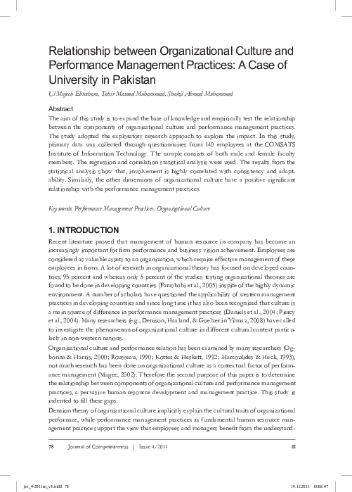 (PDF) Relationship between Organizational Culture and Performance ...